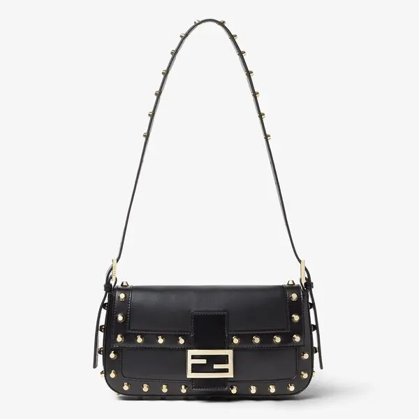 Fendi Baguette® 26424 Black Nappa Leather Bag With Studs